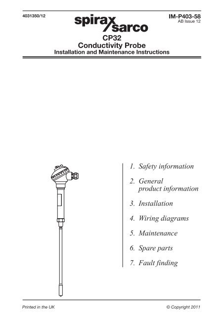 CP32 Conductivity Probe - Spirax Sarco