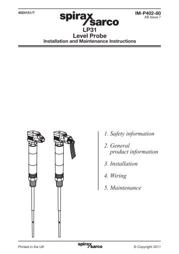 LP30 High Integrity, Self-monitoring Low Level Alarm ... - Spirax Sarco