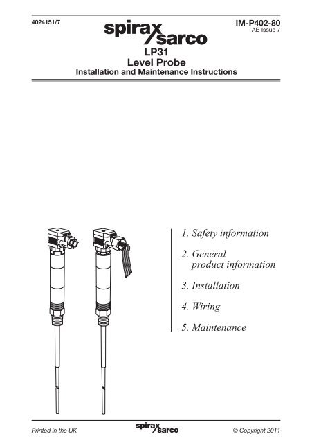 LP31 Level Probe - Spirax Sarco