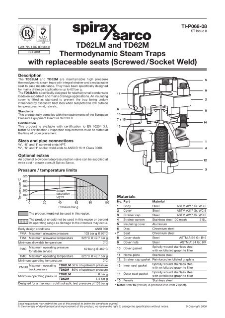 TD62LM and TD62M Thermodynamic Steam Traps ... - Spirax Sarco