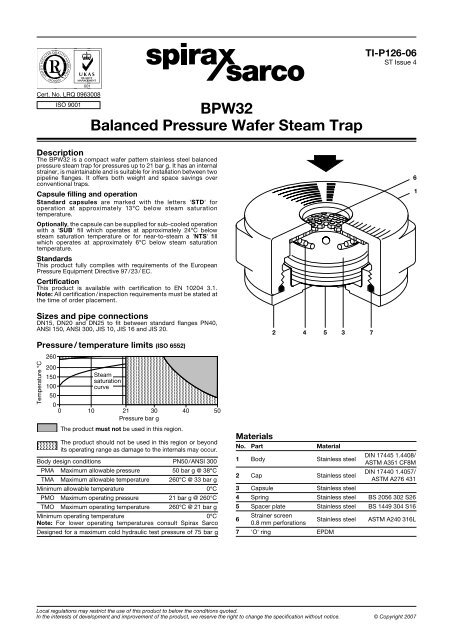 BPW32 Balanced Pressure Wafer Steam Trap - Spirax Sarco