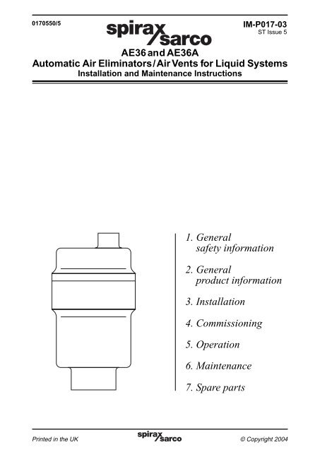 AE36 and AE36A Automatic Air Eliminators/Air Vents ... - Spirax Sarco