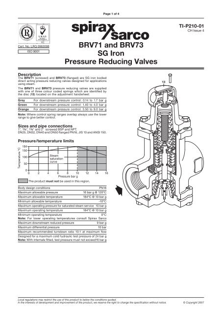 BRV71 and BRV73 SG Iron Pressure Reducing Valves - Spirax Sarco