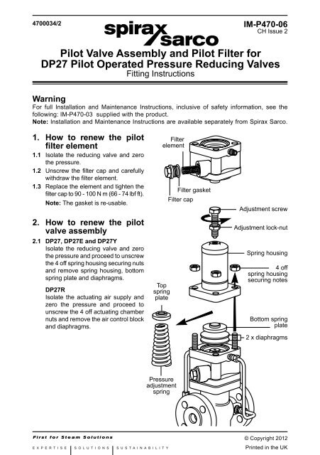 Pilot Valve Assembly and Pilot Filter for DP27 Pilot ... - Spirax Sarco