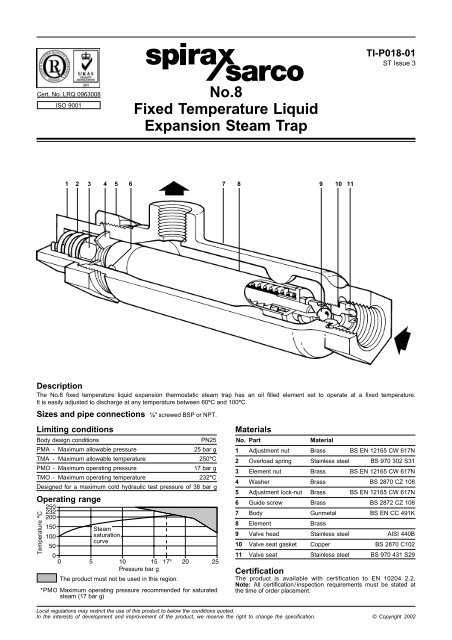 No.8 Fixed Temperature Liquid Expansion Steam Trap - Spirax Sarco