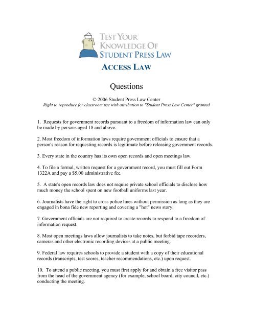 Questions - Student Press Law Center