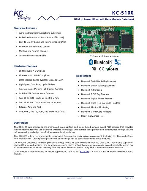 KC-5100 - Bluetooth Modules | Audio | Serial