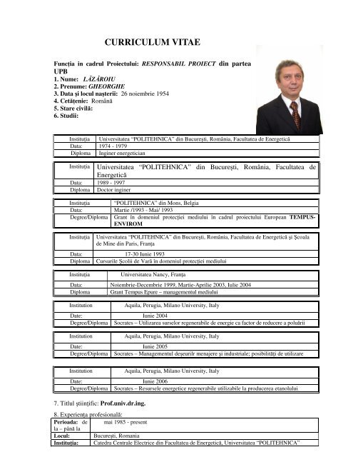 curriculum vitae - Sisteme de Programare pentru Modelare si Simulare