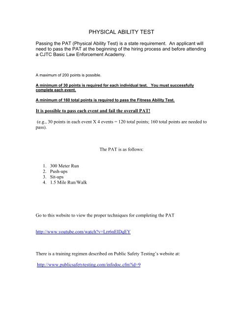 PHYSICAL ABILITY TEST - Spokane Police Department