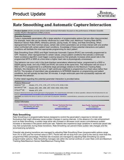 Rate Smoothing and Automatic Capture Interaction - Boston Scientific