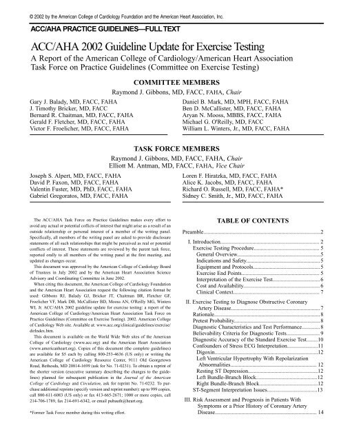 ACC/AHA 2002 Guideline Update for Exercise Testing