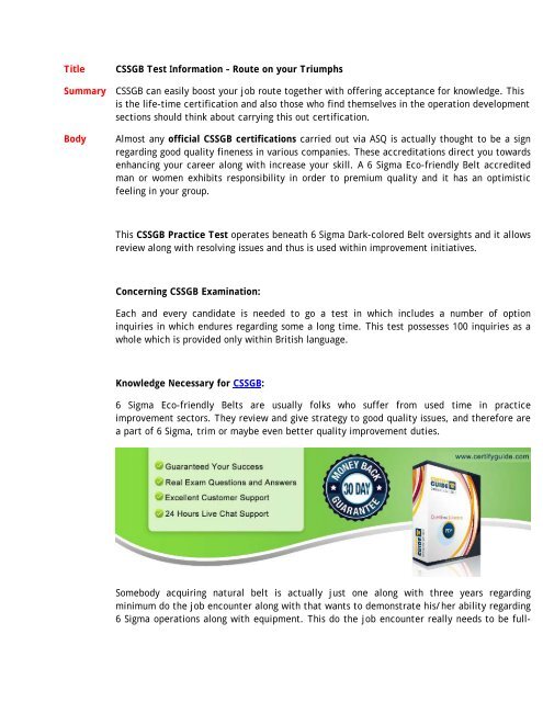 CSSGB PDF Training Guides.