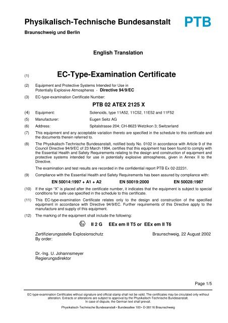 Physikalisch-Technische Bundesanstalt EC-Type-Examination ...
