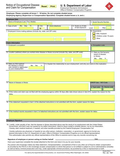 Notice of Occupational Disease and Claim for Compensation