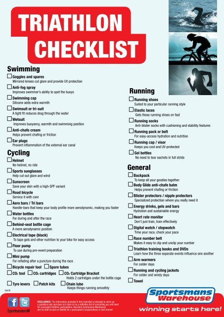TRIATHLON CHECKLIST - Sportsmans Warehouse