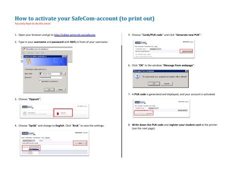 How to activate your SafeCom-account to print out, scan or copy