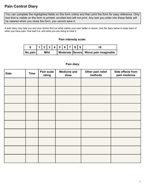 Pain Control Diary - WebMD