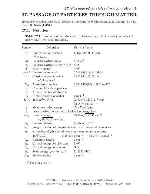 27. passage of particles through matter - Particle Data Group