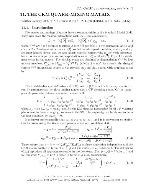 11. THE CKM QUARK-MIXING MATRIX - Particle Data Group