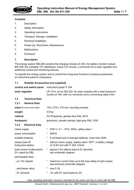 Operating Instruction Manual of Energy Management System EBL 208