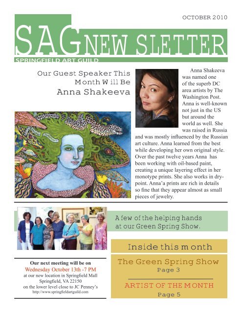 Inside this month Anna Shakeeva - Springfield Art Guild