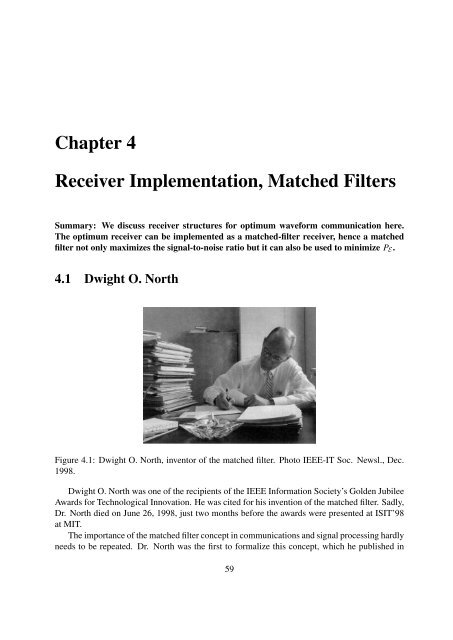 Chapter 4 Receiver Implementation, Matched Filters - Signal ...