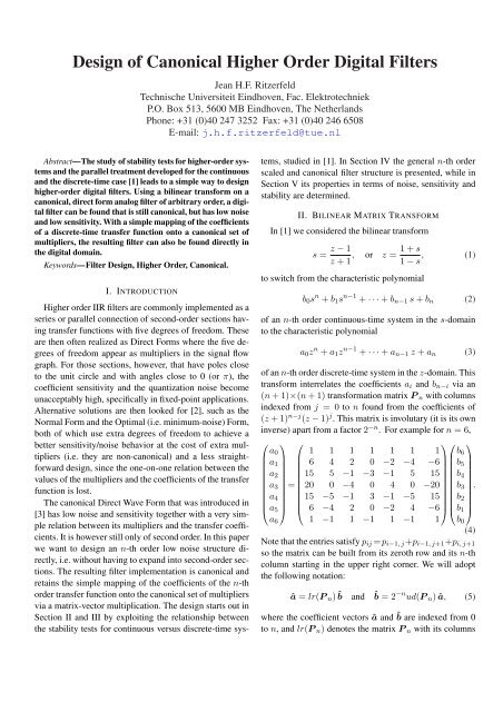 Design of Canonical Higher Order Digital Filters - Signal Processing ...