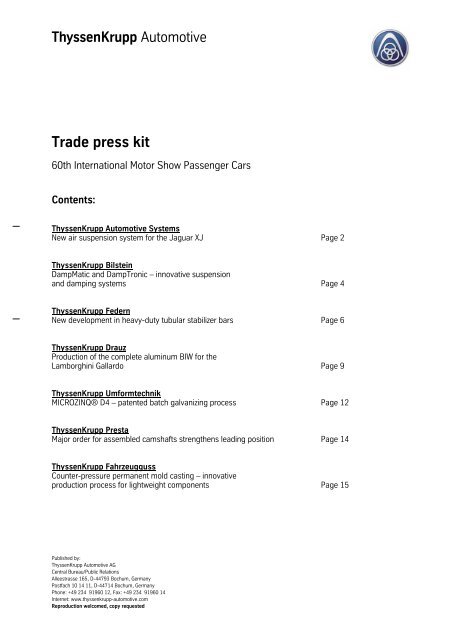 Thyssenkrupp Automotive - Trade press kit