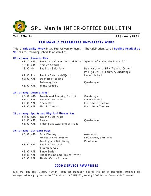 SPU Manila INTER-OFFICE BULLETIN - St. Paul University Manila