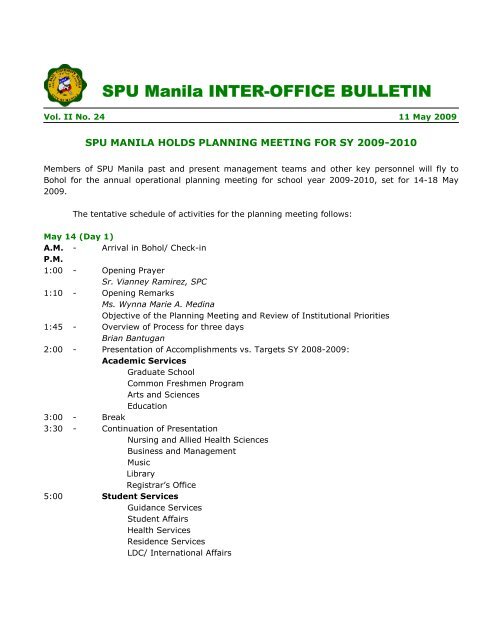 SPU Manila INTER-OFFICE BULLETIN - St. Paul University Manila