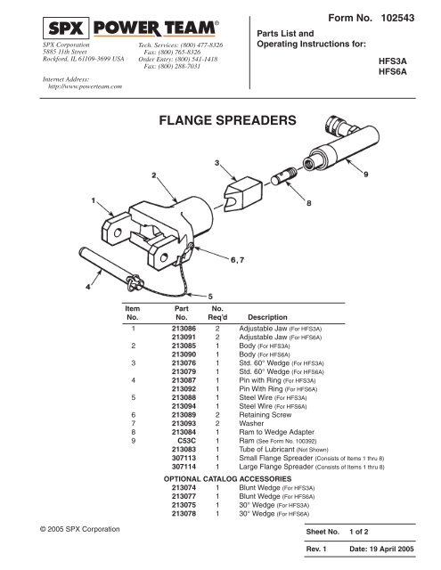 FLANGE SPREADERS - SPX