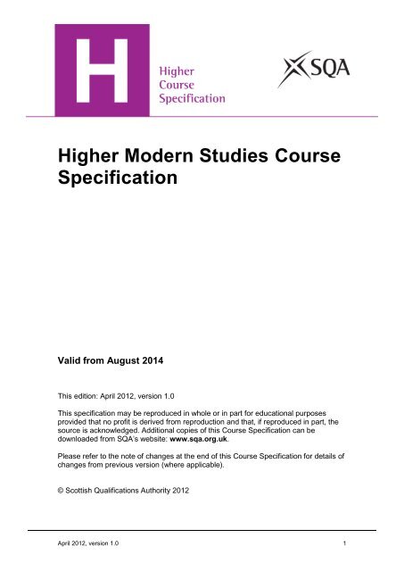 Higher Modern Studies Course Specification - Scottish ...