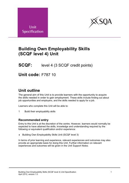 Building Own Employability Skills (SCQF level 4) - Scottish ...