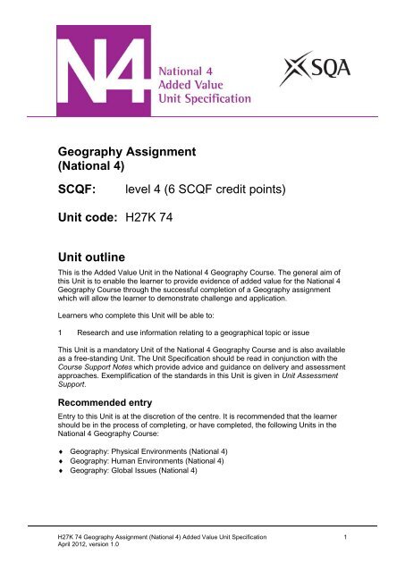 Added Value Unit - Geography Assignment - Scottish Qualifications ...