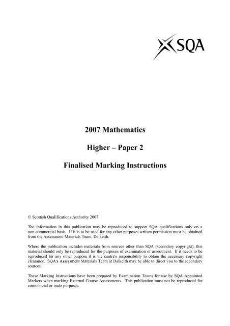 2007 Mathematics Higher â Paper 2 Finalised Marking Instructions