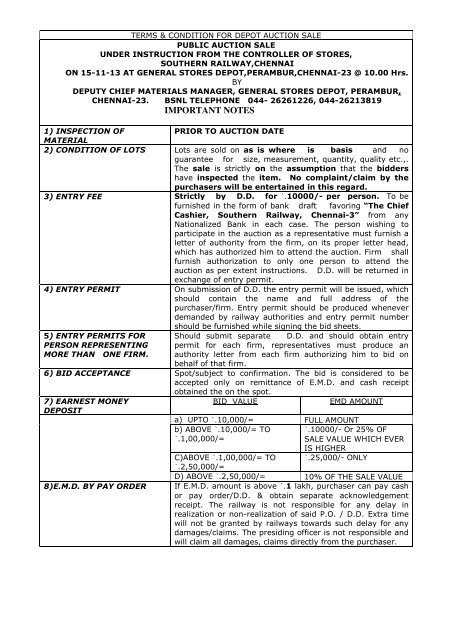 IMPORTANT NOTES - Southern Railway - Indian Railway