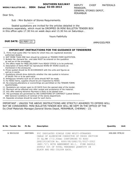 PVC INSULATED SINGLE CORE MULTI ... - Southern Railway