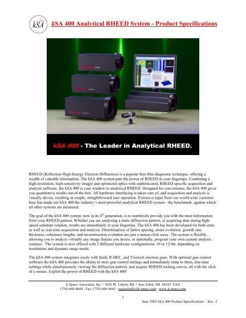 kSA 400 Analytical RHEED System - Product Specifications