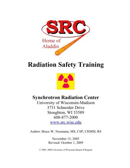 Radiation Safety Training Booklet - Synchrotron Radiation Center ...