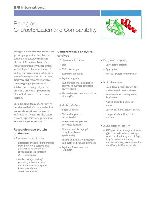Biologics: Characterization and Comparability - SRI International