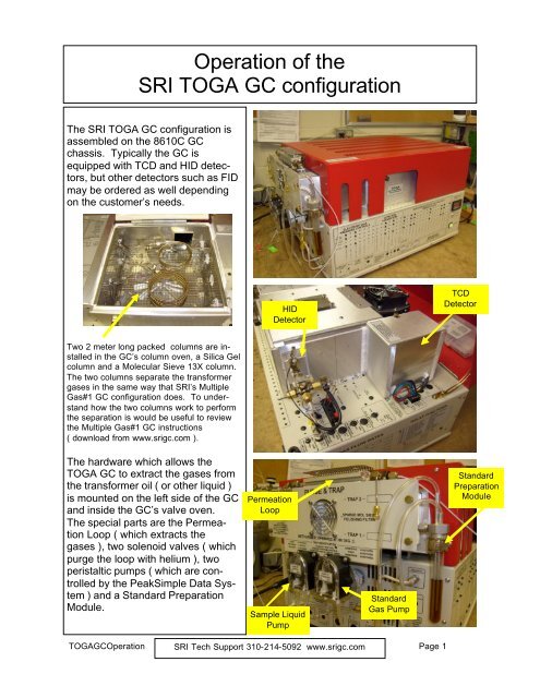 Operation of the SRI TOGA GC configuration