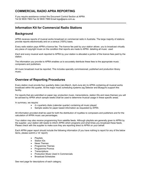 Radio Reporting And FAQ - APRA