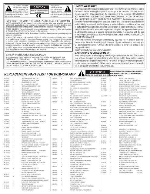 REPLACEMENT PARTS LIST FOR DCM4000 AMP - Carvin