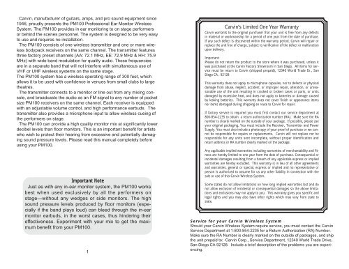PM100 Wireless Manual - CarvinService.com