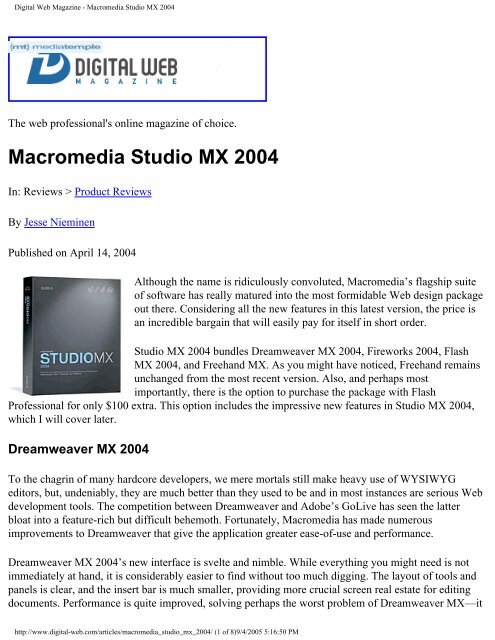Digital Web Magazine - Macromedia Studio MX 2004