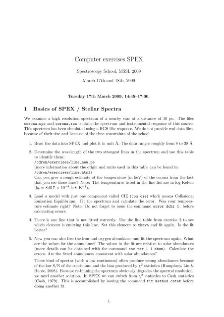 Computer exercises SPEX - SRON