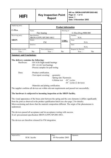 Key Inspection Point Report - SRON