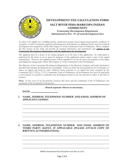 Development Fee Calculation Form - Salt River Pima-Maricopa ...