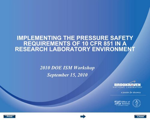 implementing the pressure safety requirements of 10 cfr 851
