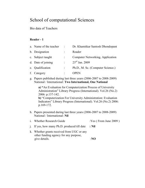 Brief Biodata of Teachers